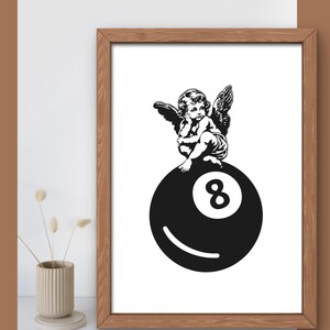 8 Ball Cherub Digital Print, Retro Lucky Angel Poster, Funky Y2K ...
