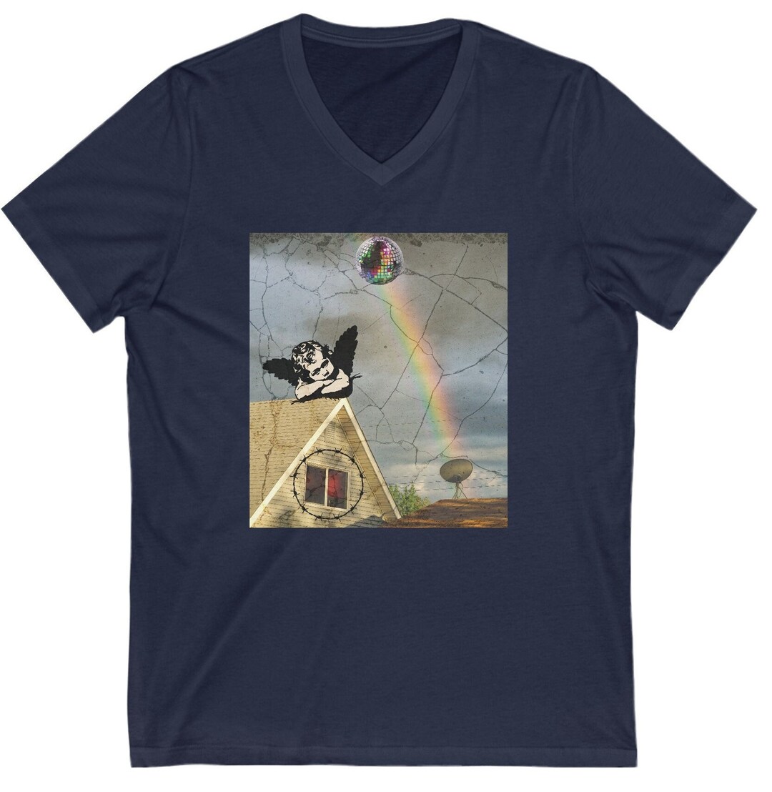 Y2k Disco Ball ANGEL WINGS Rainbow Vneck Tee, Weirdcore Punk 80s 90s ...