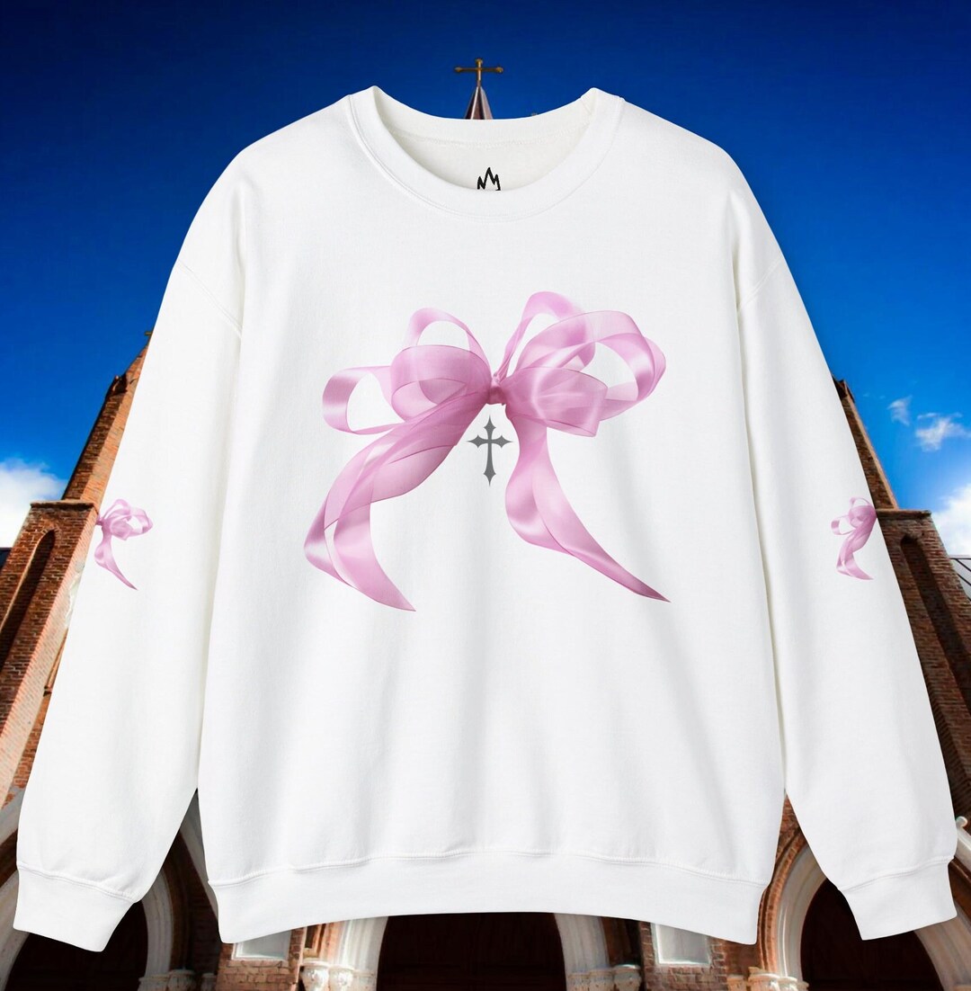 Big Pink BOW W/cross Coquette Ribbon Sweatshirt, Pink Bows on Elbows ...