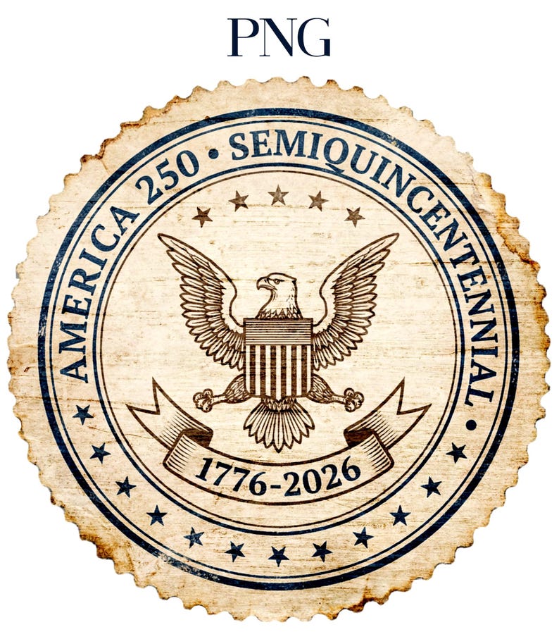 250 America Semiquincentennial Round Stamp Style PNG Bundle - USA Flag ...