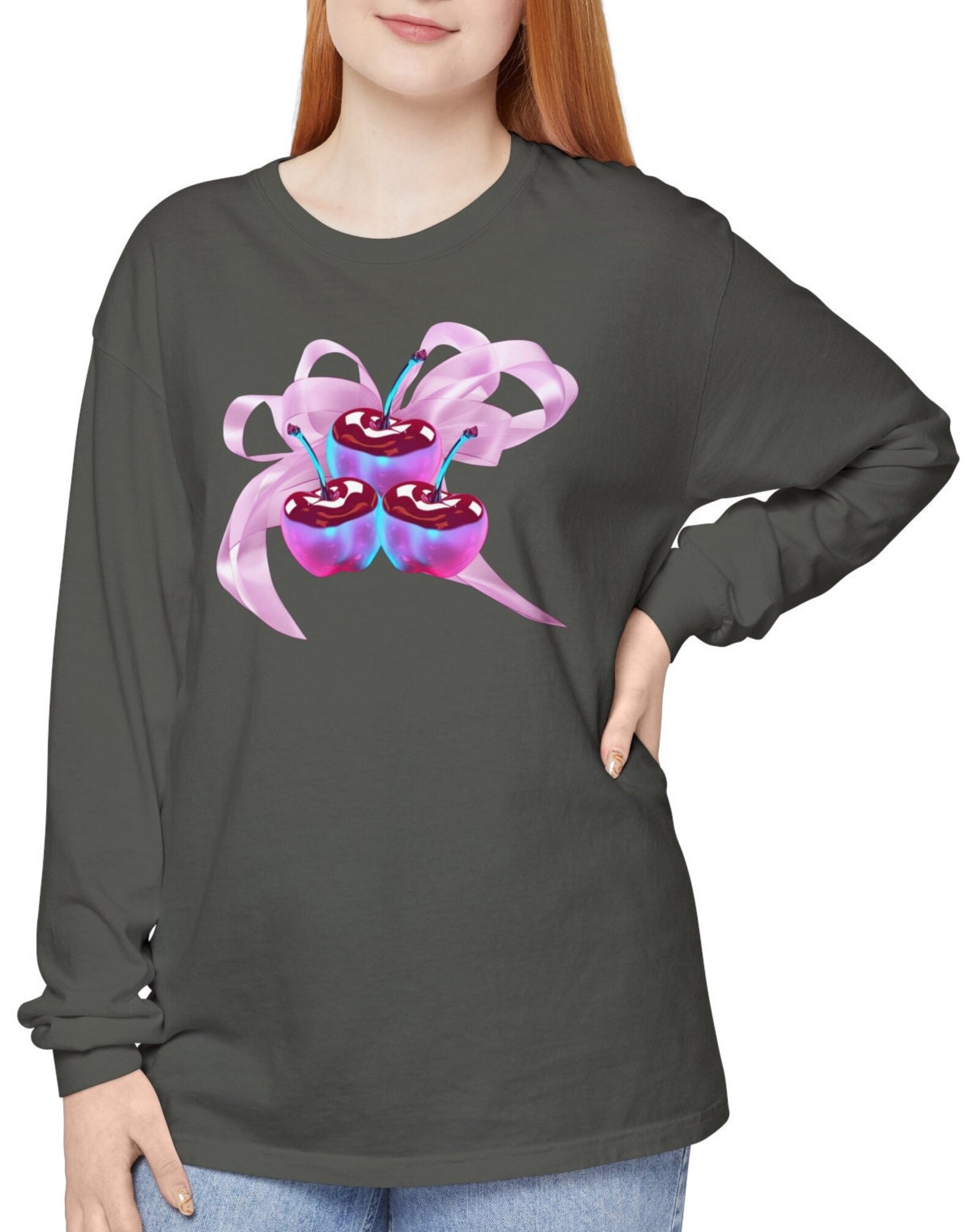 CHERRY COQUETTE Top, Y2k Pink Ribbon Longsleeve Tee, Cherry Retro Rave ...