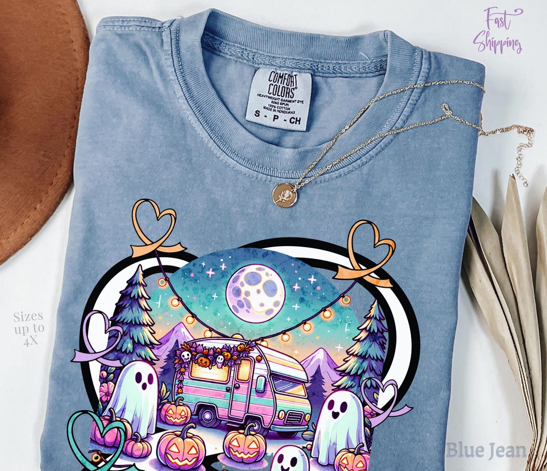 Spooky Ghost Camper Van Comfort Colors Tee, Halloween Bonfire Shirt - Etsy