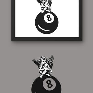 8 Ball Cherub Digital Print, Retro Lucky Angel Poster, Funky Y2K ...