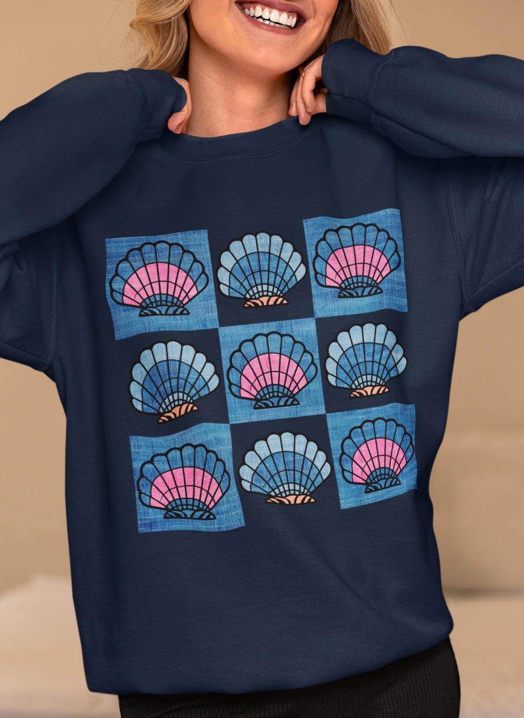 Sea Shells Checkered Sweatshirt - Trendy Beachcomber Clothing ...