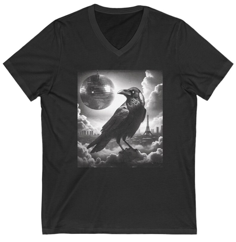 Paris Black Crow Disco Ball Y2k Top, Eiffel Tower V-neck Tee, Weirdcore ...