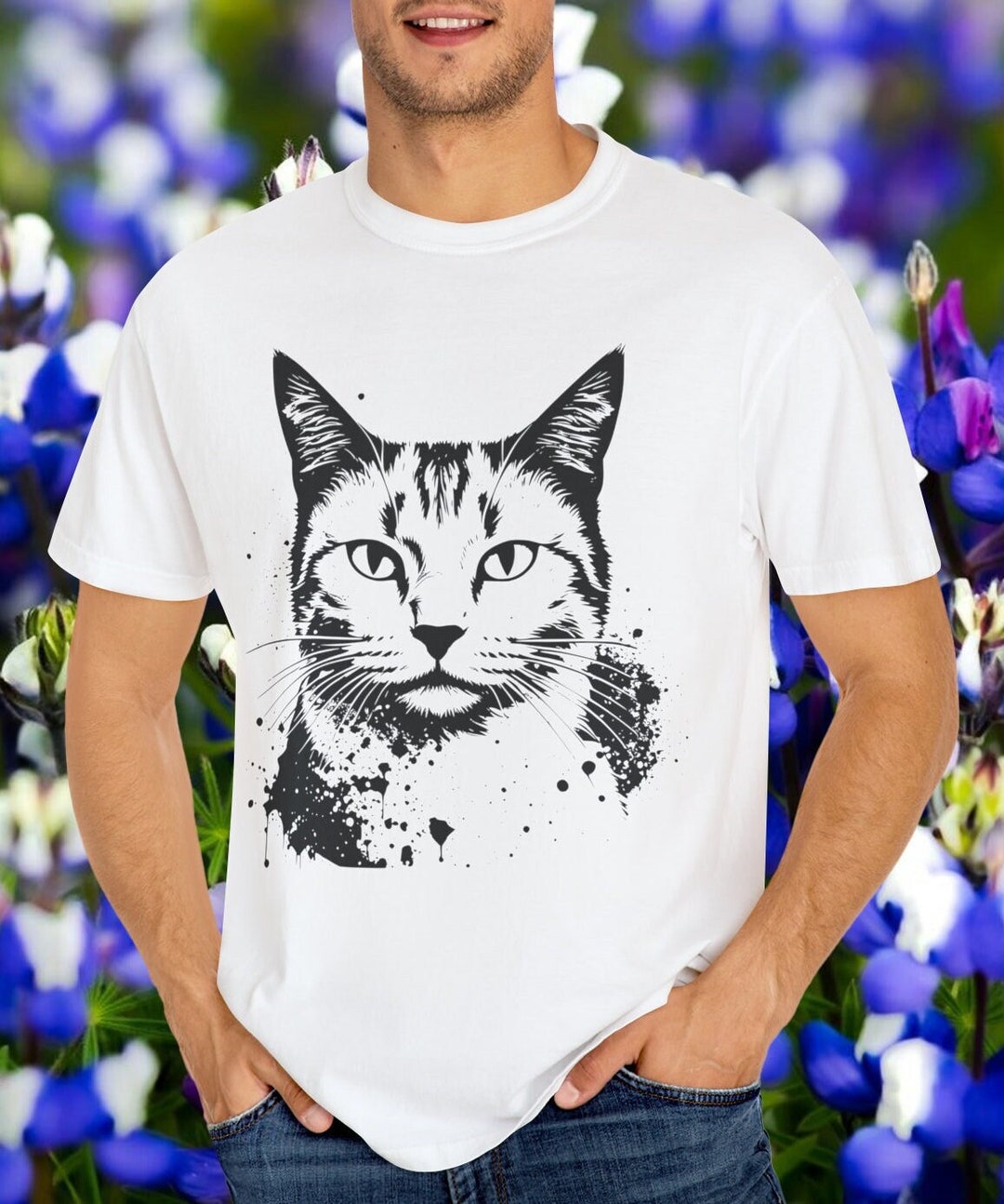 Cat Shirt Big Black Cat Face Minimalist T Shirt for Men Women Cat ...