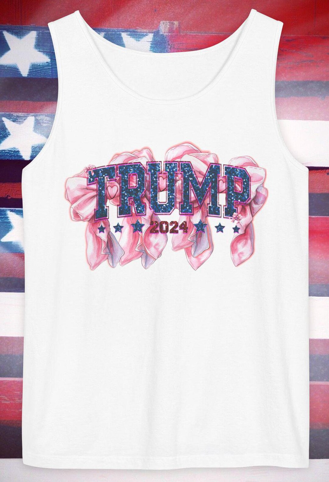 Glitter Pink Coquette Trump 2024 Tank Top, Faux Glitter Trump Top ...