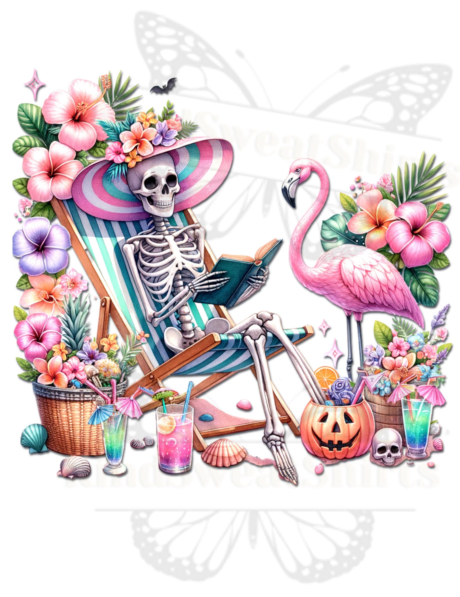 Summerween Tropical Skeleton Flamingo PNG Instant Digital Download ...
