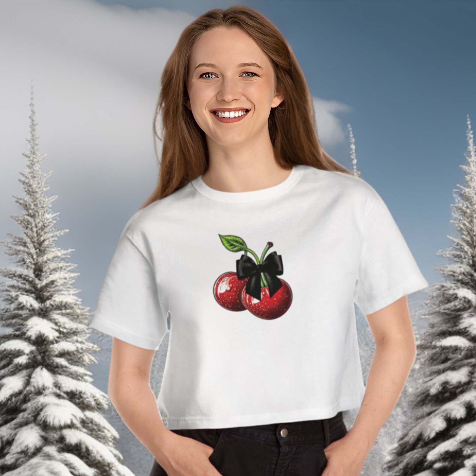 Cherry Black Bow Coquette Baby Tee, 90s Graphic Cropped T-shirt ...