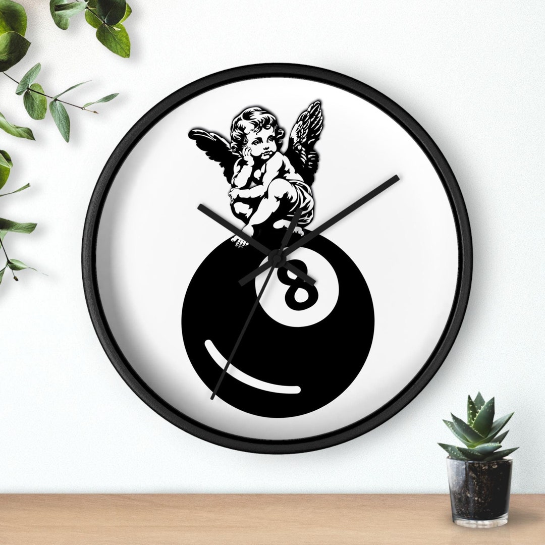 Lucky 8 Ball Angel Clock - Winged Cherub Billiards Wall Clock - Gothic ...