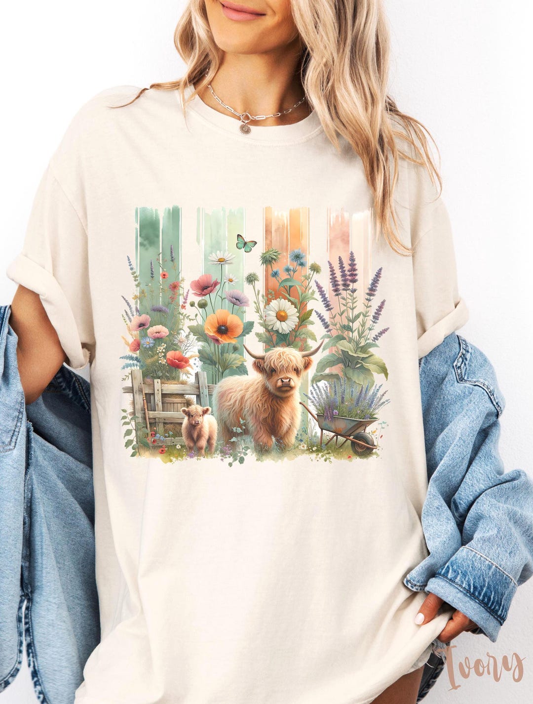 Comfort Colors Highland Cows Cottagecore Shirt, Wildflower Brushstrokes ...