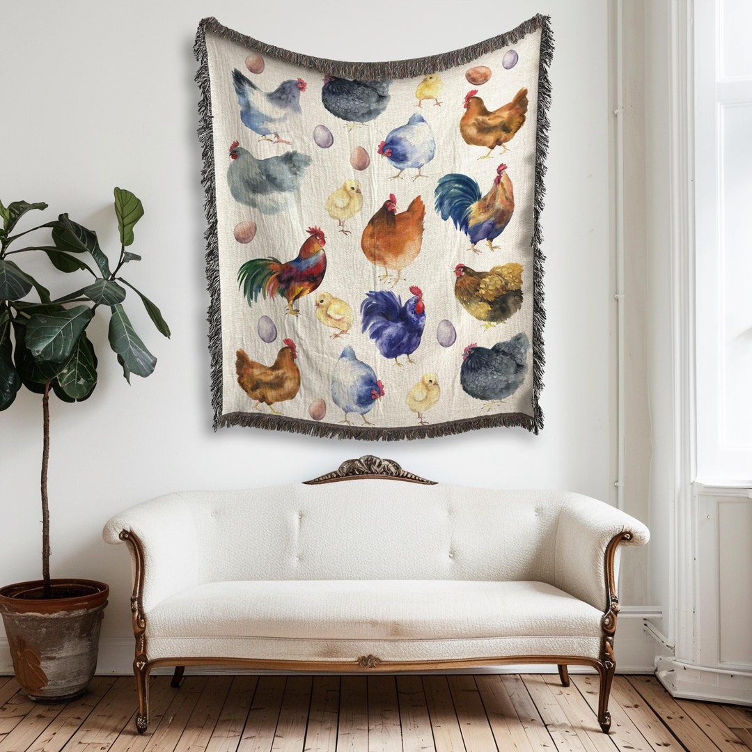 Chicken Woven Throw Blanket, Chicken Tapestry, Farm Blanket, Farmcore ...