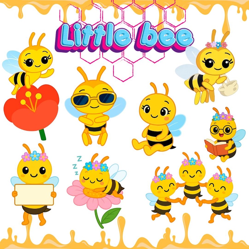 Cute Bee Clip Art Bundle, Tiny Bee, Little Bee, Plim Plim, 1st Bee ...