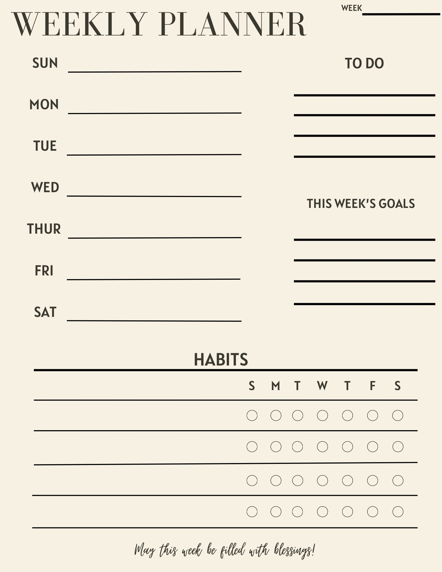 Simple Digital Weekly Planner, Weekly Planner, - Etsy