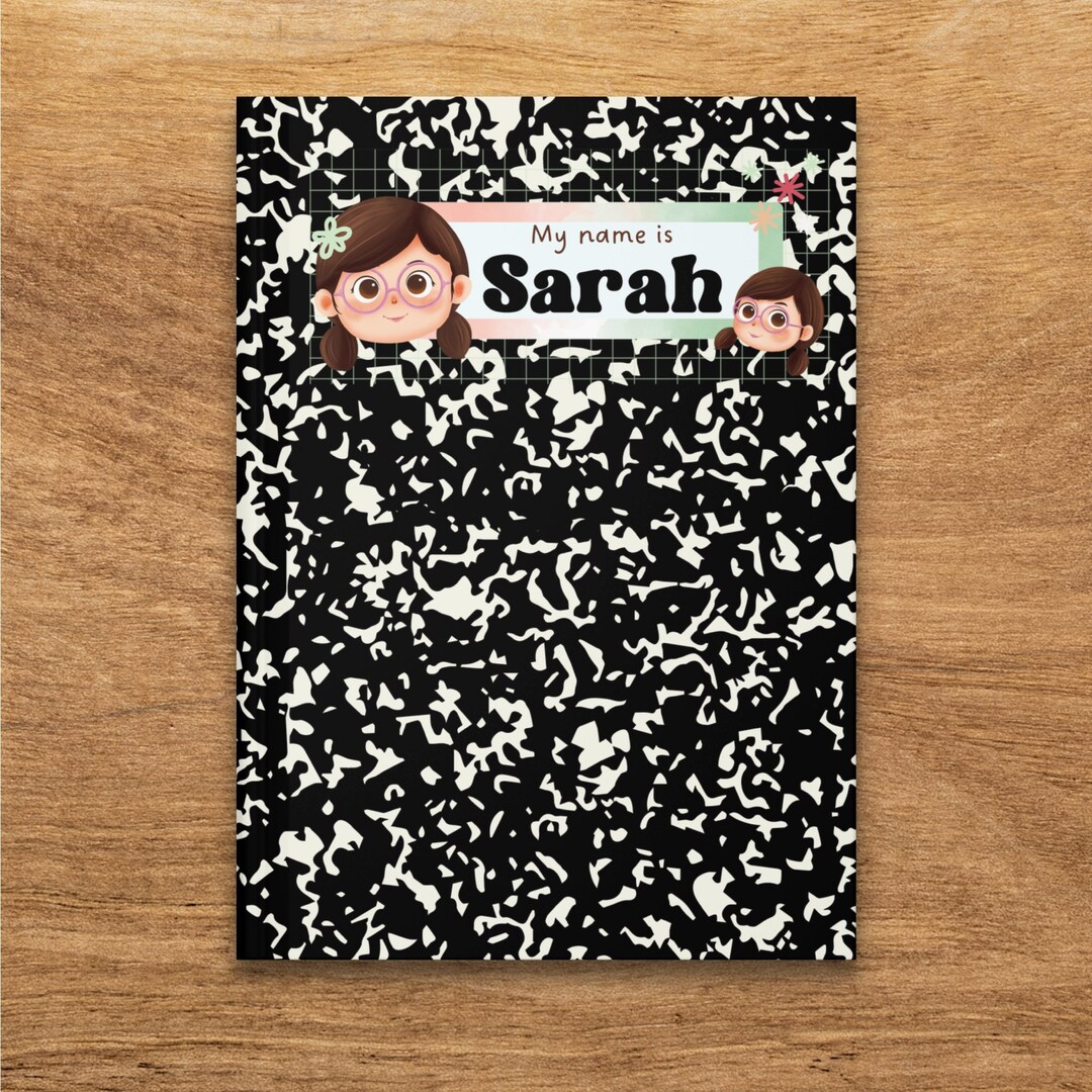 Custom Composition Book, Personalized Name Notebook, Black and White ...