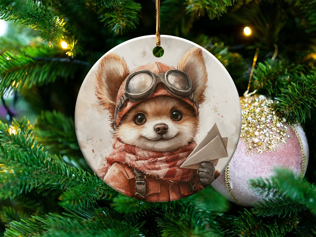 Cute Fox With Goggles Personalized Ornaments, Christmas Ornament Gift ...