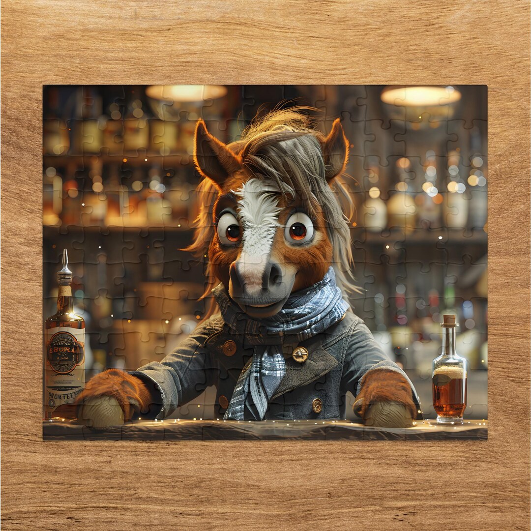 Cute Horse Bartender Whimsical Horse Character Bar Scene Puzzles 110 ...