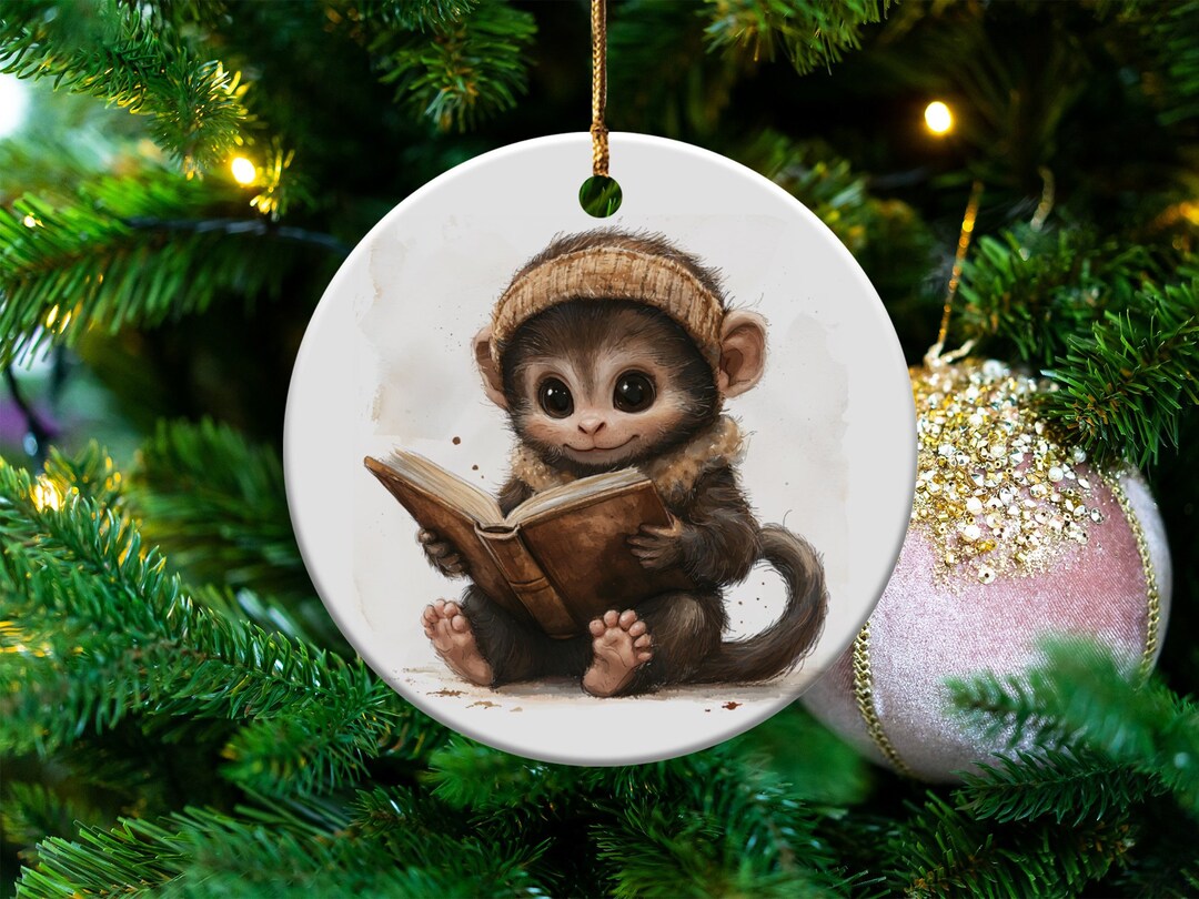 Adorable Baby Monkey Reading Book Ornaments, Christmas Ornament Gift ...