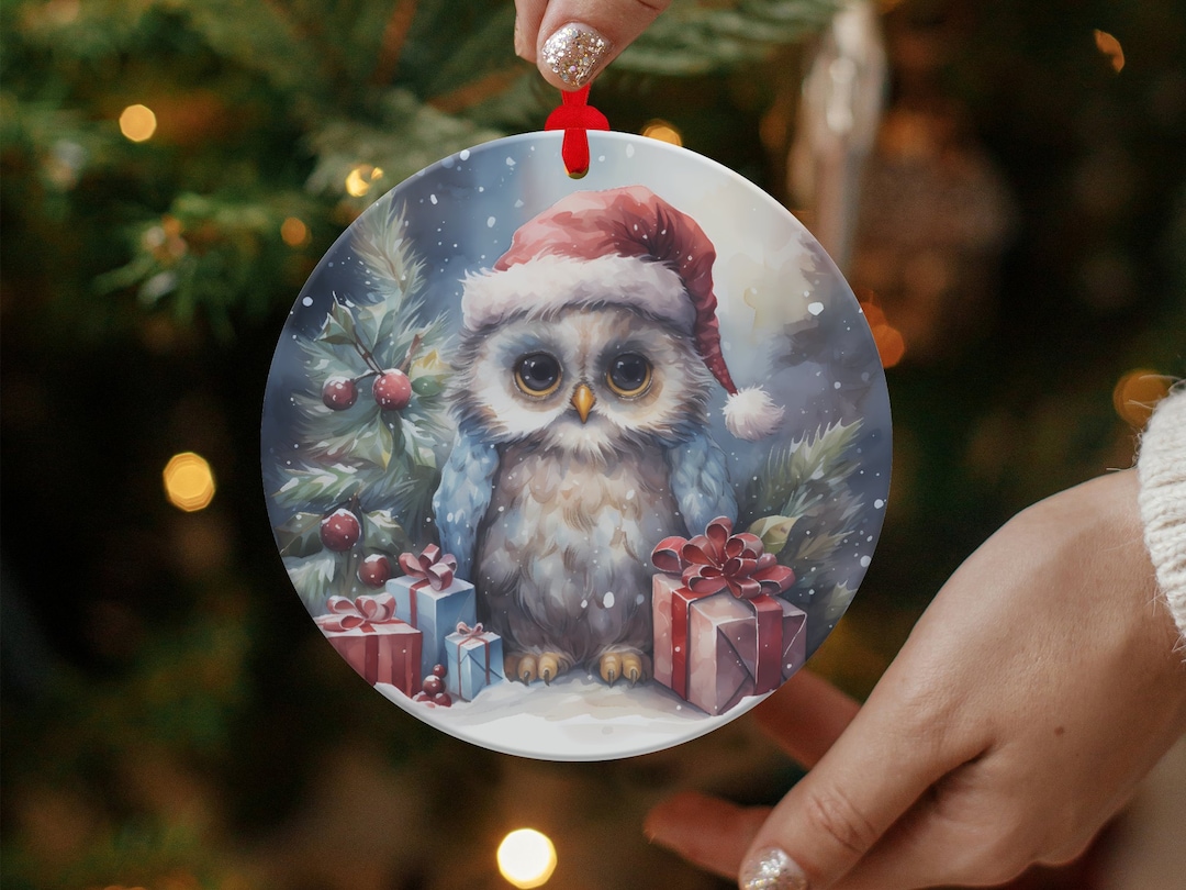 Cute Owl Christmas Ornament, Holiday Tree Decor, Winter Snow Scene ...