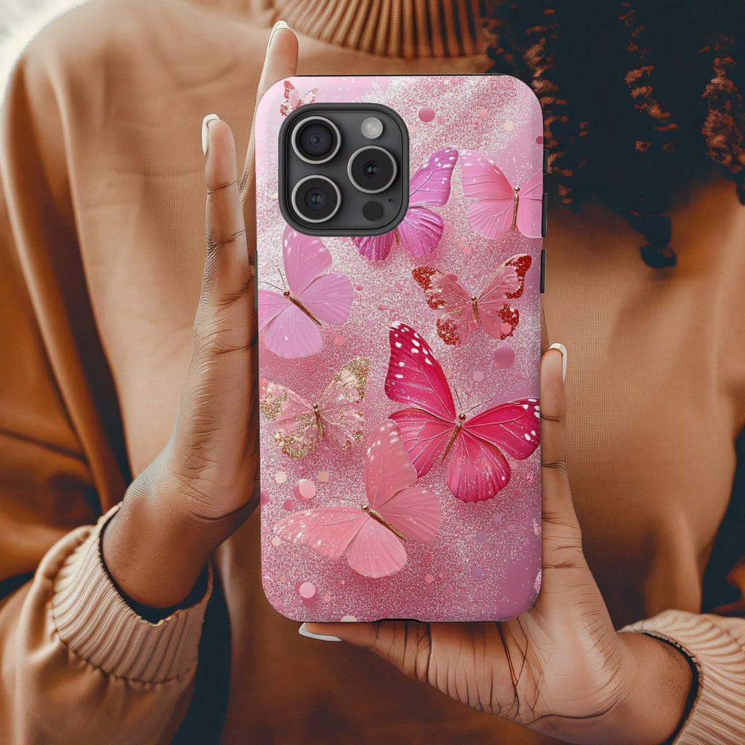 Butterfly Glitter iPhone Case, Pink Butterfly Phone Cover, Glitter ...