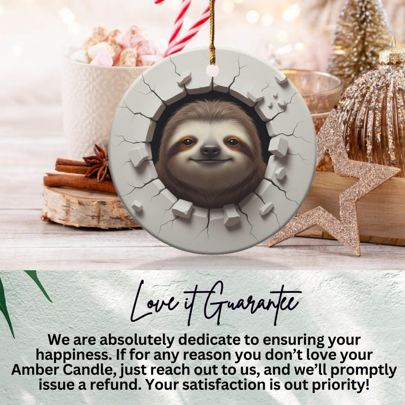 Dual-sided 3D Effect Sloth Ornament, Funny Christmas Decor, Unique ...