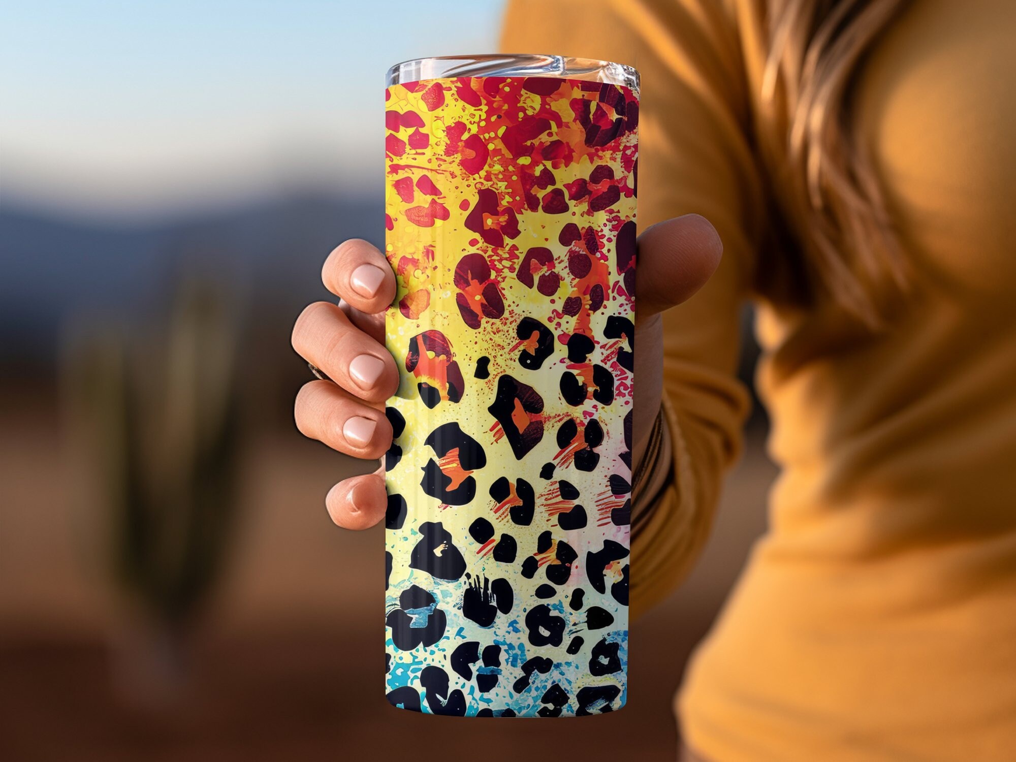 Leopard Print 20oz Skinny Tumbler Wrap, Rainbow Animal Print Digital ...