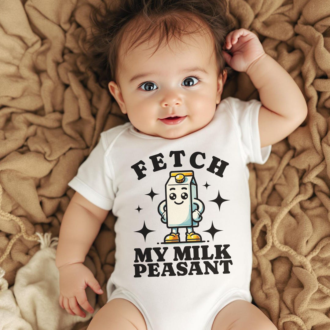 Funny Baby Shower Bodysuit, Cute Milk Cartoon Bodysuit, Fetch My Milk ...