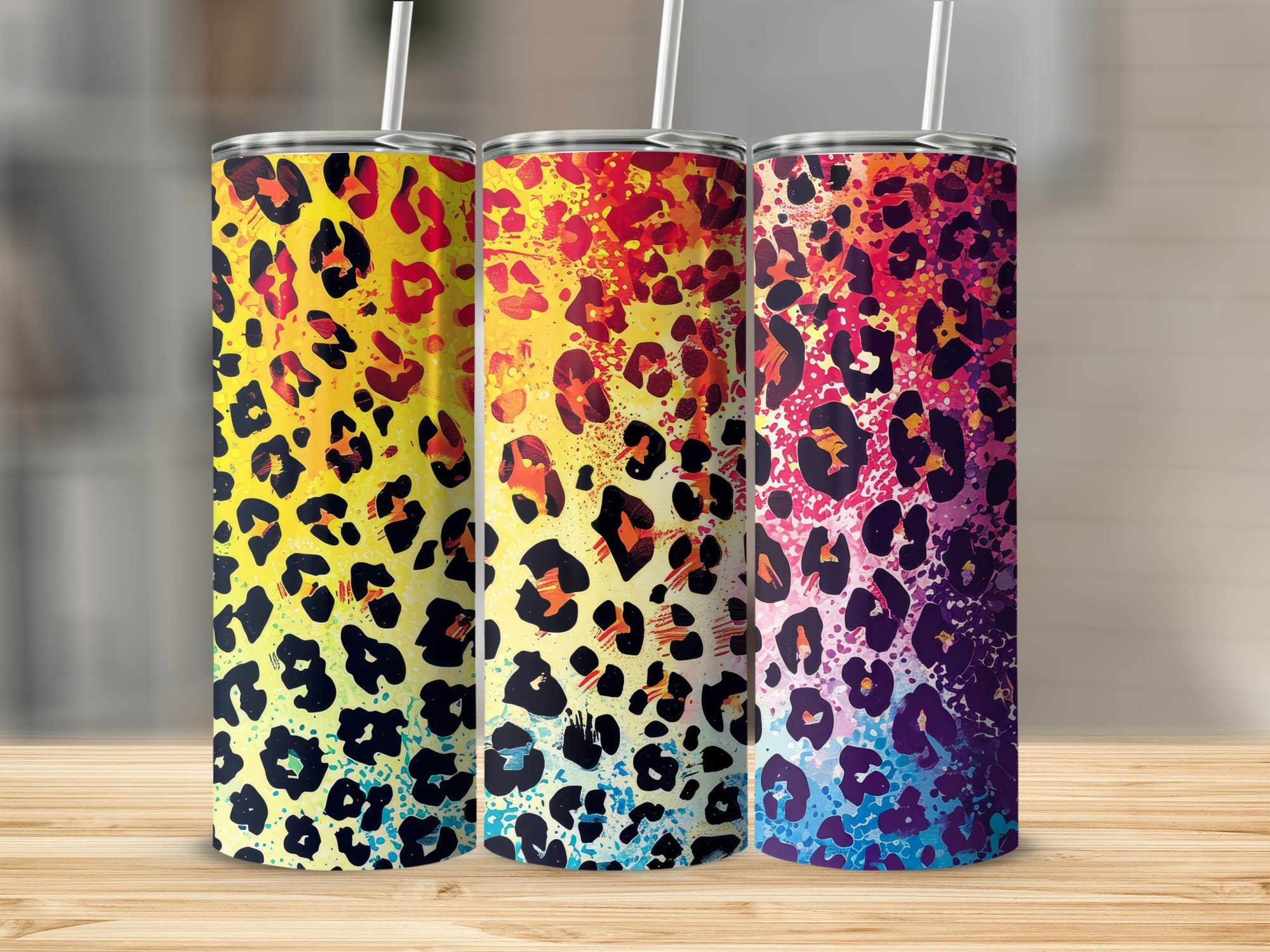 Leopard Print 20oz Skinny Tumbler Wrap, Rainbow Animal Print Digital ...