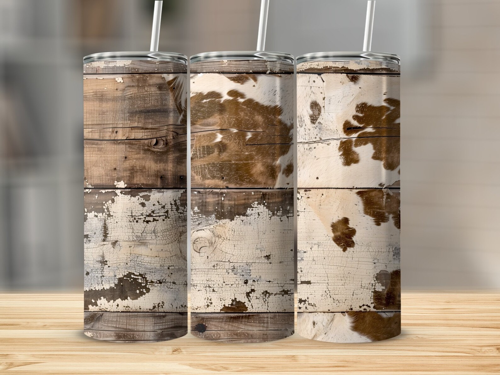 Rustic Cowhide and Wood Print Tumbler Wrap, Digital 20oz Skinny Tumbler ...