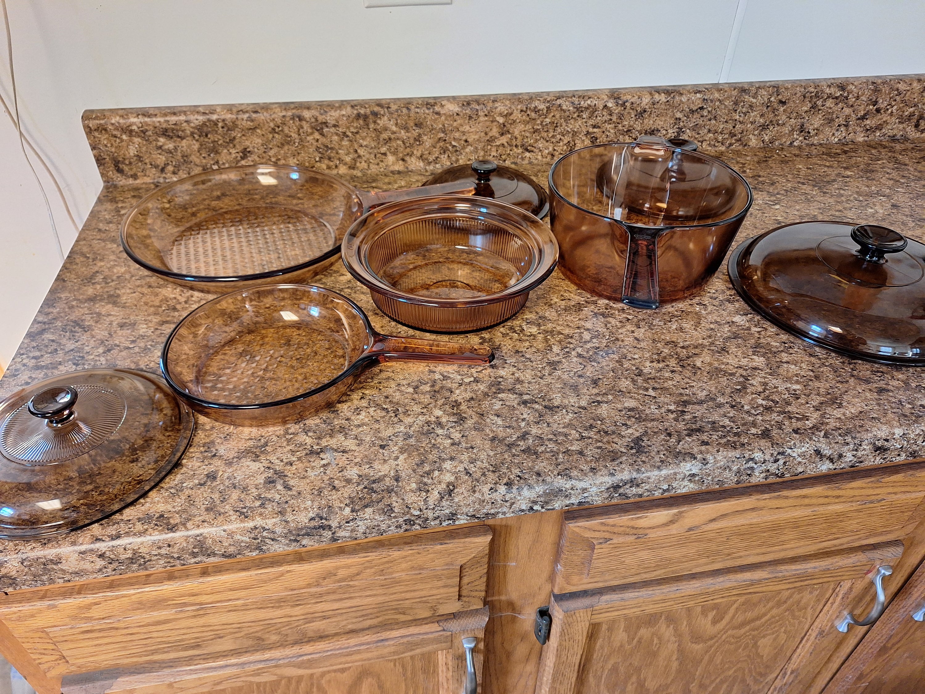 Vintage Corning Visions Glass Cookware Visionware Amber Brown 8 Pieces ...