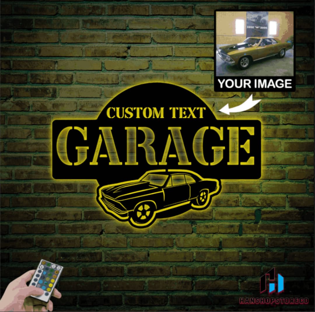 Custom Car Garage Monogram Metal Sign LED RGB Lights - Etsy