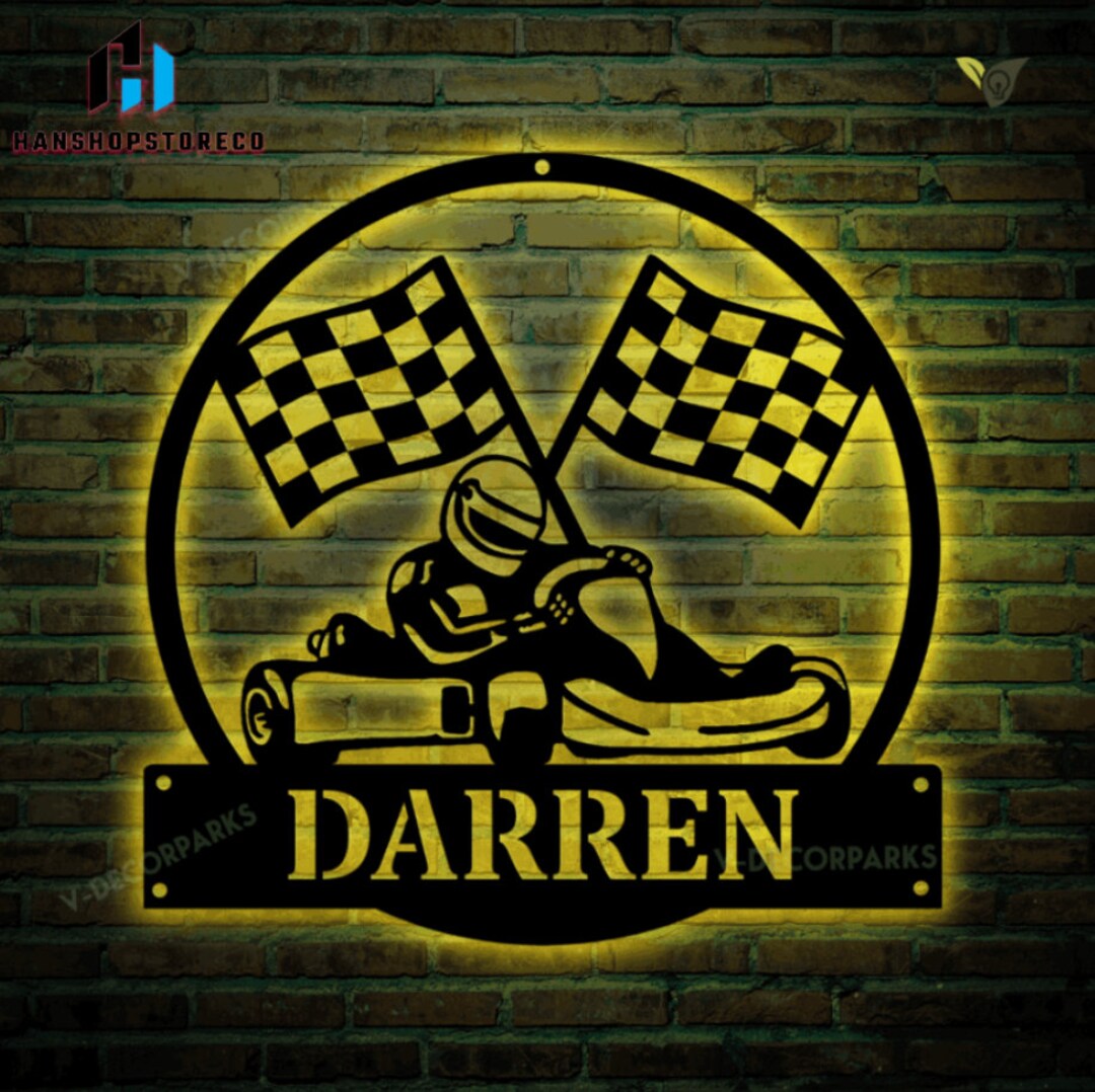 Custom Go Kart Racing Monogram Metal Sign LED RGB Lights, Personalized ...