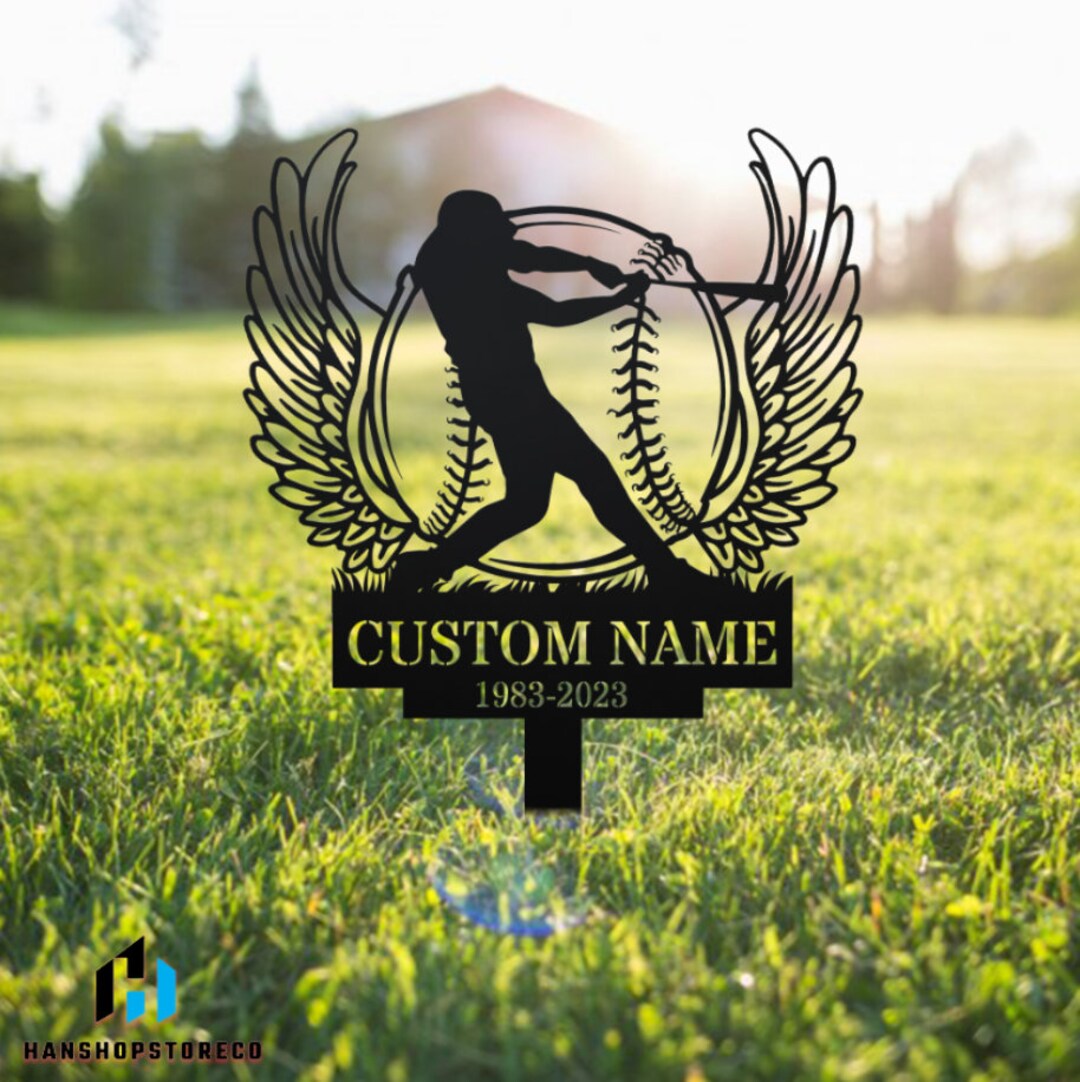 Custom Baseball With Wings Memorial Metal Stake Garden Decor ...