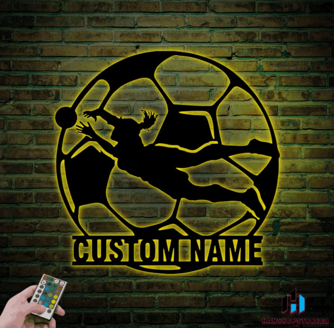 Custom Soccer Player Monogram Metal Sign LED RGB Lights, Personalized ...