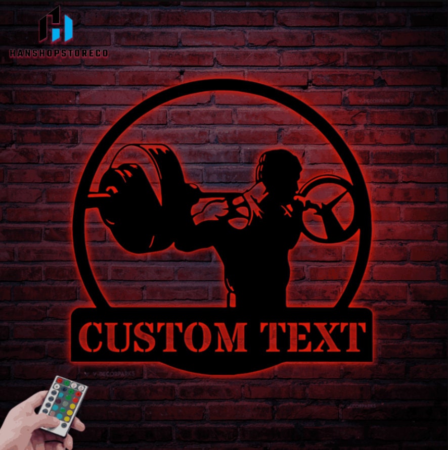 Custom Deadlift Barbell Monogram Metal Sign LED RGB Lights ...