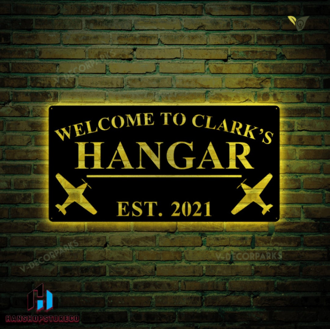 Custom Airplane Hangar Monogram Metal Sign LED RGB Lights - Etsy