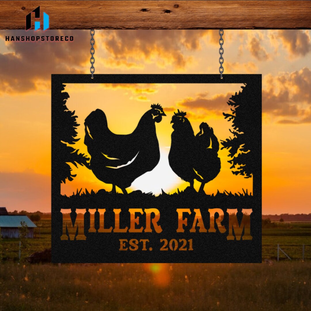 Custom Hen Chicken Monogram Metal Sign Wall Art, Personalized Hen House ...