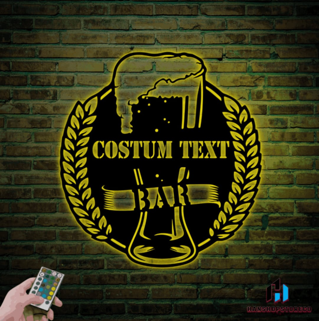 Custom Beer Mug Monogram Metal Sign LED RGB Lights, Personalized Beer ...