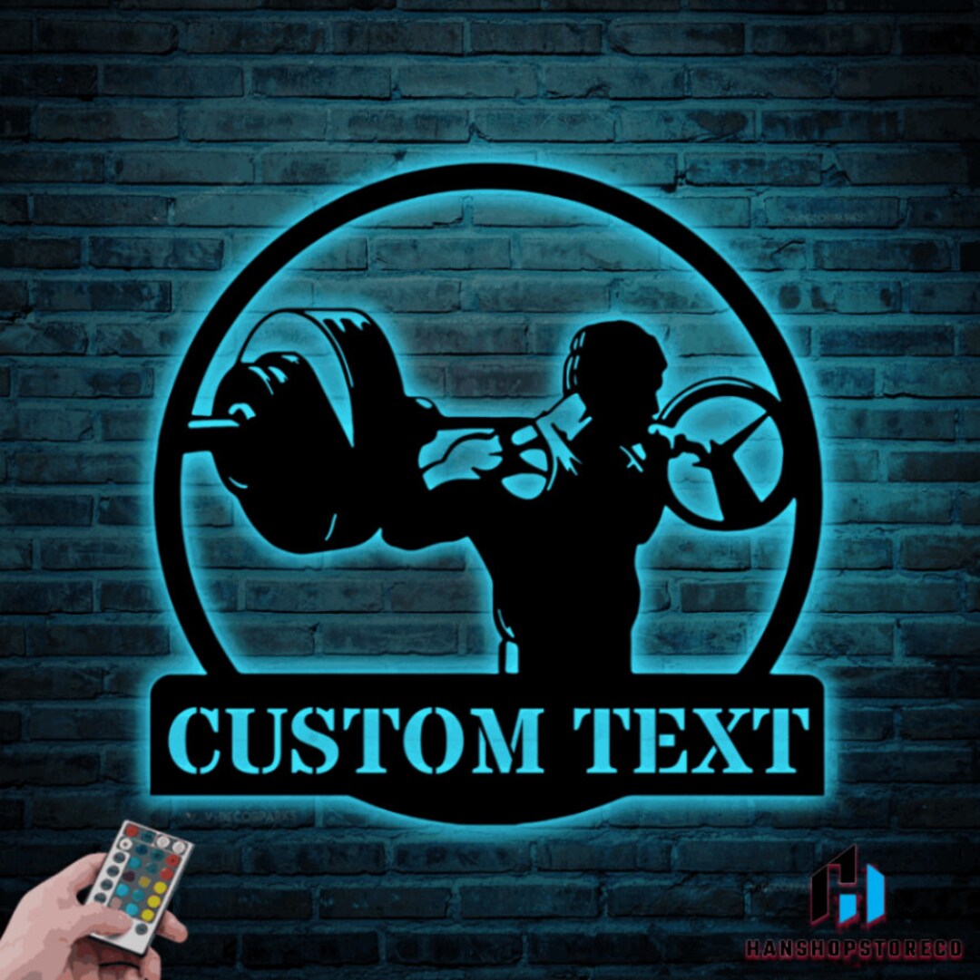 Custom Deadlift Barbell Monogram Metal Sign LED RGB Lights ...