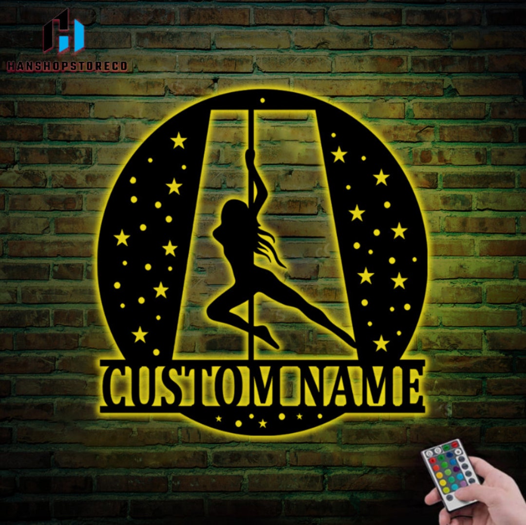 Custom Pole Dance Monogram Metal Sign LED RGB Lights, Personalized Girl ...
