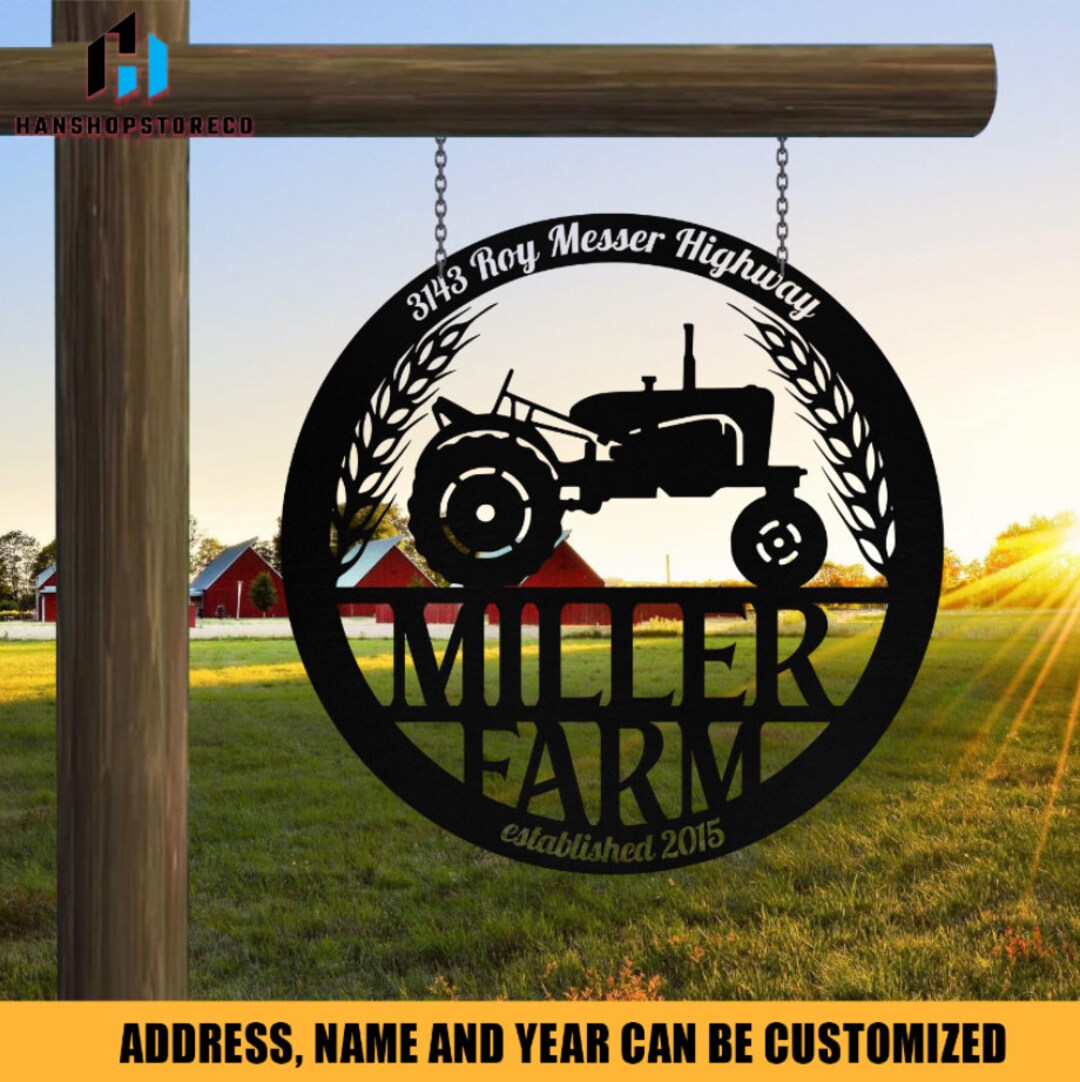 Custom Barn Tractor Monogram Metal Sign Wall Art, Personalized Family ...