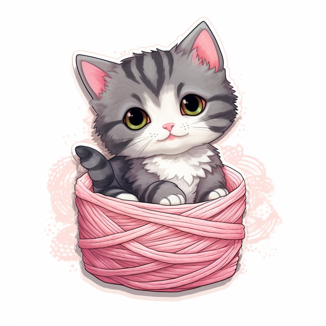 Purrfectly Tangled: Cat & Yarn Sticker - Etsy