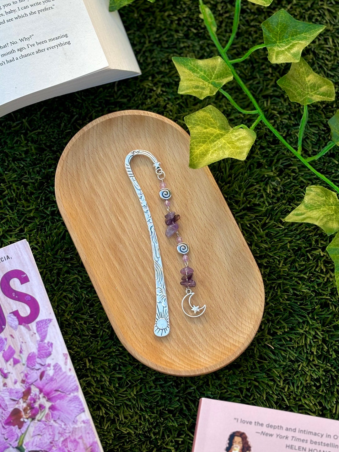 Amethyst Moon Bookmark | Handmade | Beaded Bookmark Charm | Crystal ...