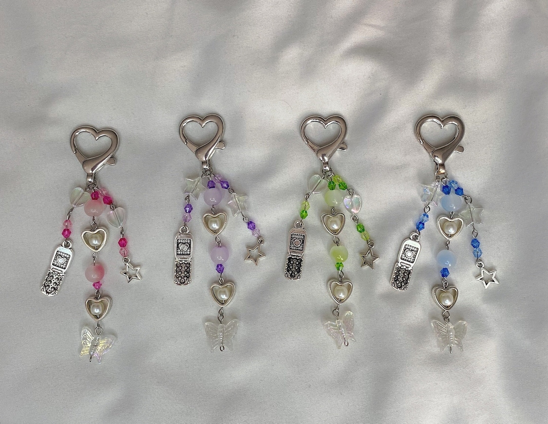 Beaded Keychain | Y2K | Aesthetic | Handmade | Bead Color Option - Etsy