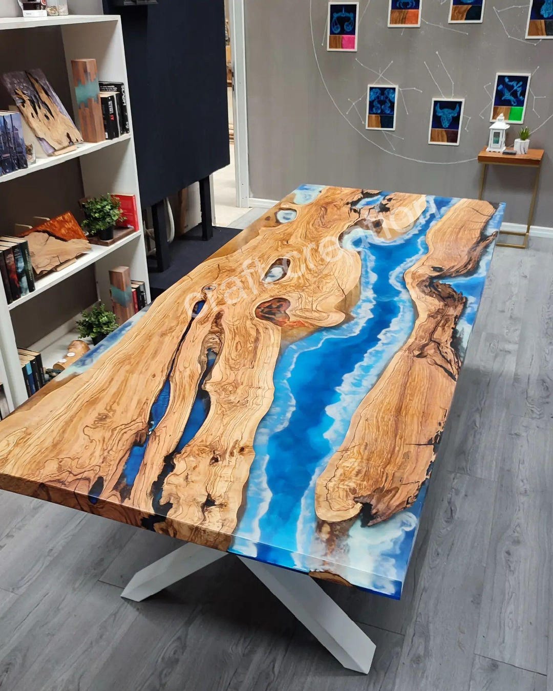 Custom Epoxy Table, Blue River Table, Resin Table, Artistic Wood Slab ...