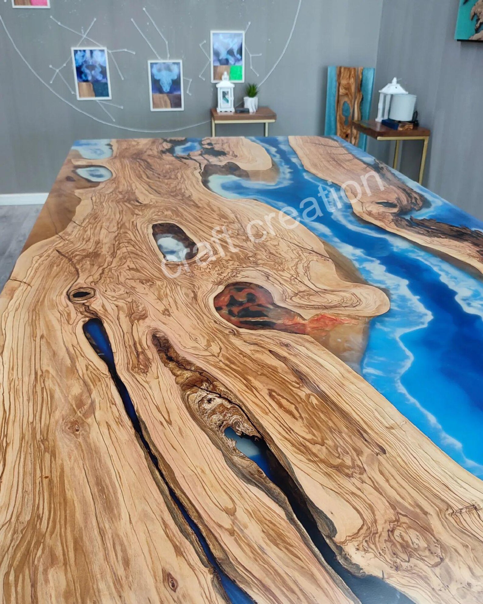 Custom Epoxy Table, Blue River Table, Resin Table, Artistic Wood Slab ...