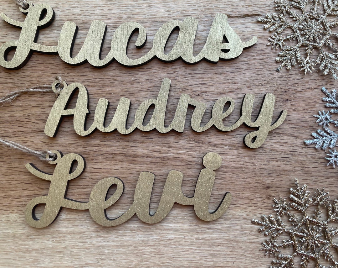 Gold Cursive Name Tag Cut Out Stocking Tag, Custom Gold Glitter Gift ...