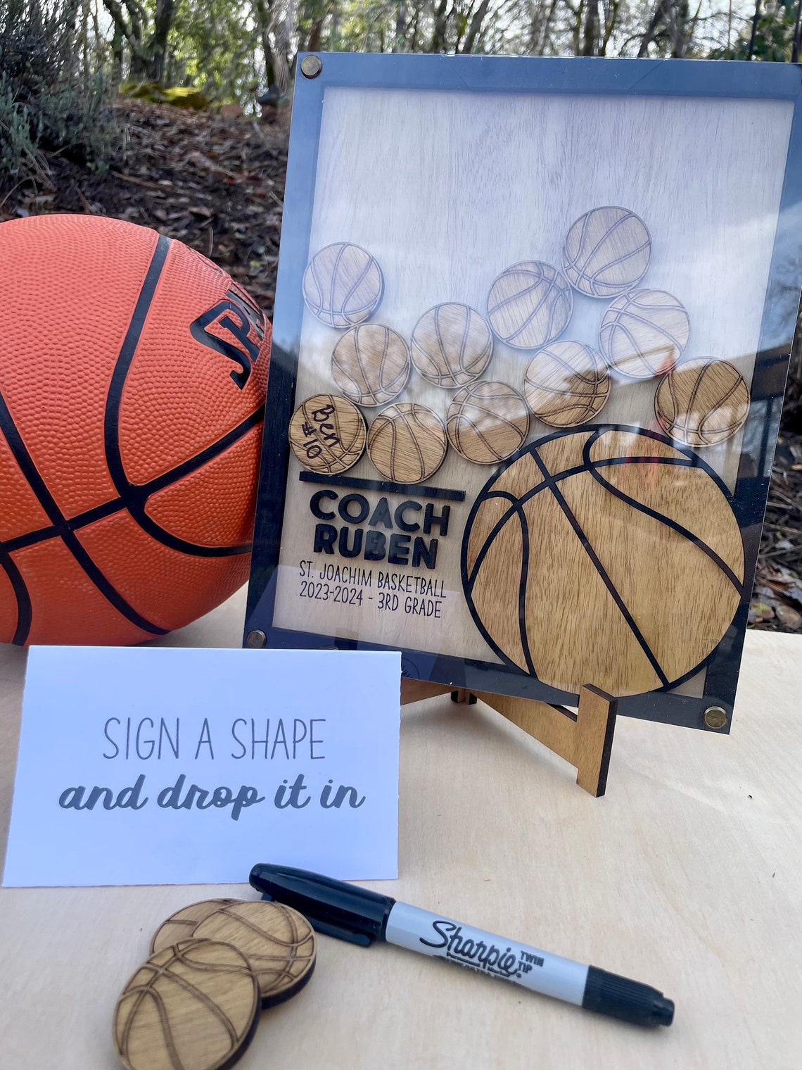 Custom Basketball Coach Gift Drop Box Signature Frame, 3D Laser Cut ...