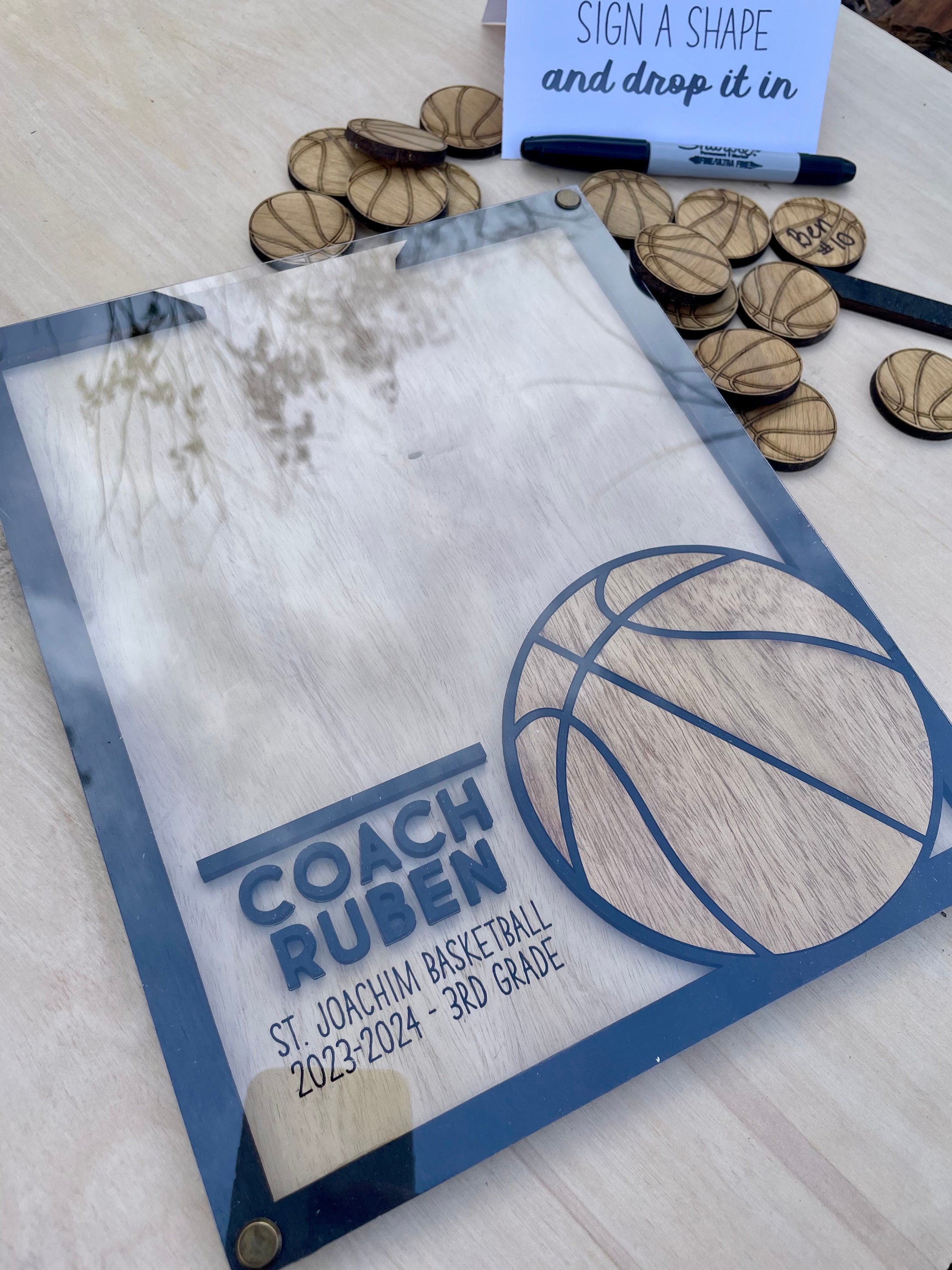 Custom Basketball Coach Gift Drop Box Plaque, 3D Laser Cut Basketball ...