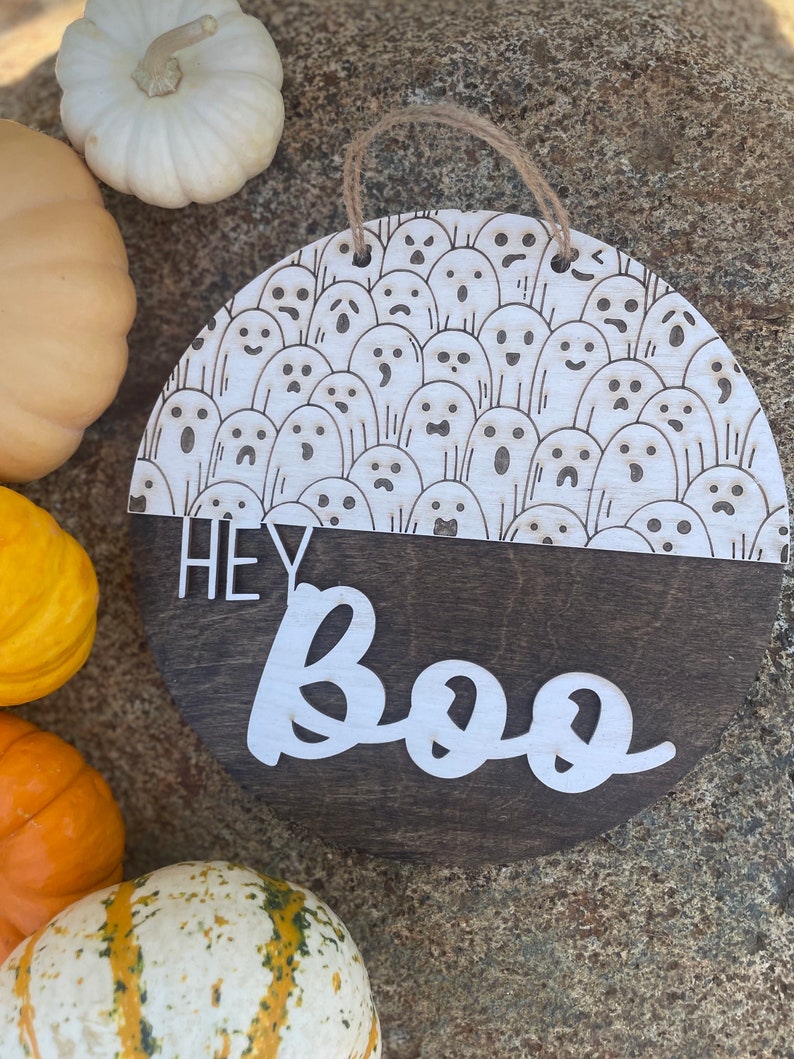 Hey Boo Door Hanger Sign 3D Layered Wooden Halloween Sign - Etsy